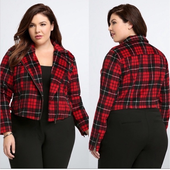 torrid | Jackets & Coats | Torrid Red Plaid Moto Zip Jacket Cl3 | Poshmark
